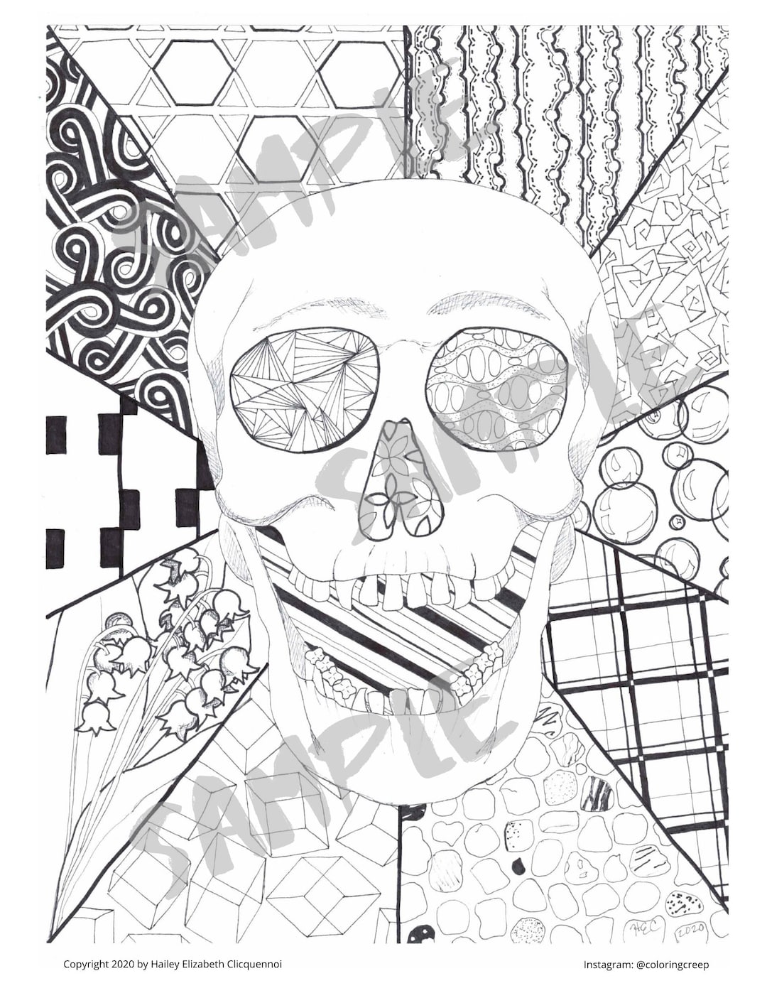 Skull Coloring Page PDF - Etsy