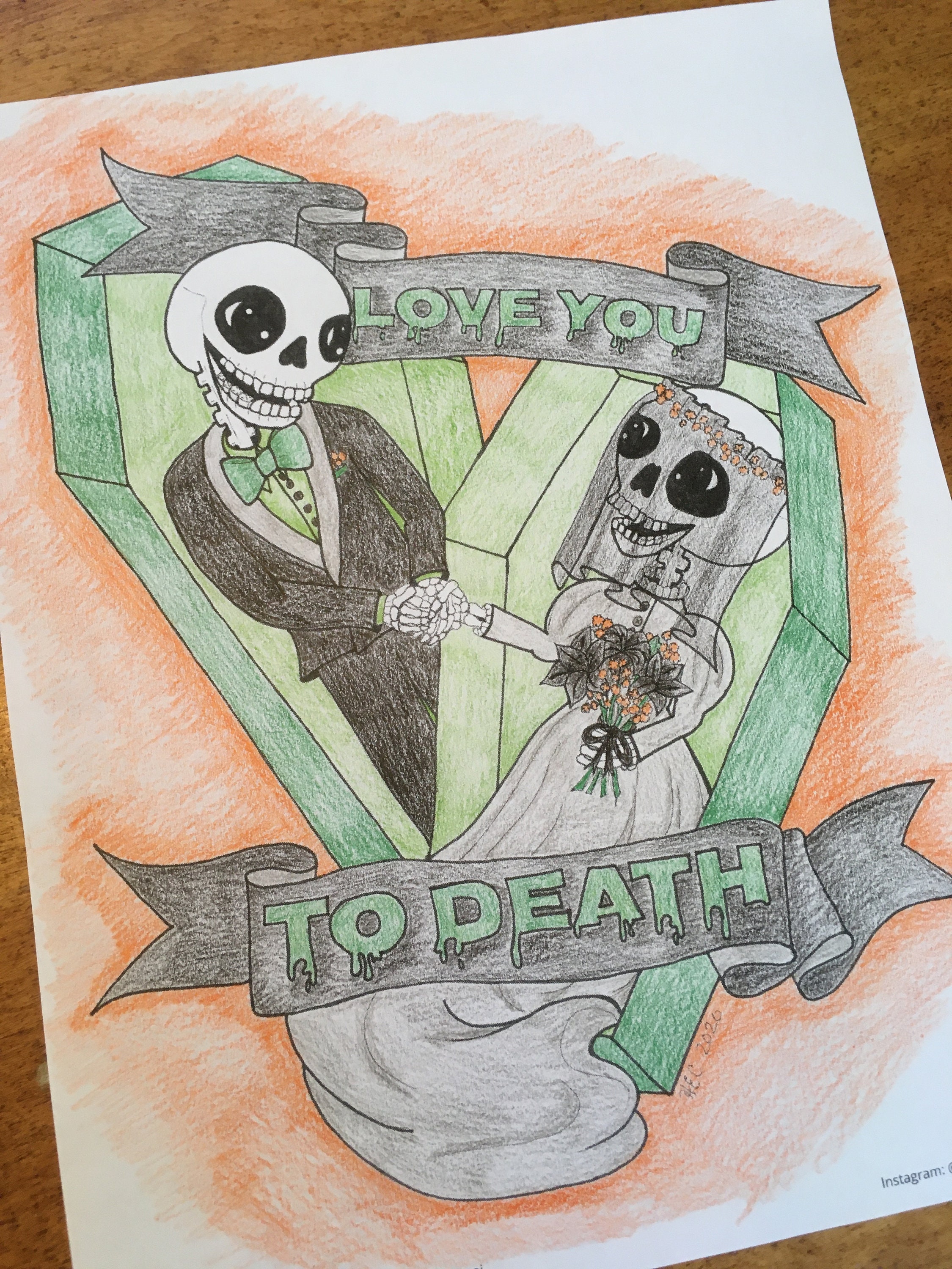 Skeleton Coloring Page "love You to Death" PDF and Jpeg - Etsy
