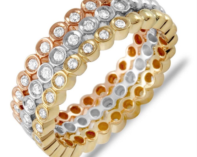 Three Tone Ring, 14K / 18K Gold Diamonds Band, Anniversary Ring ...