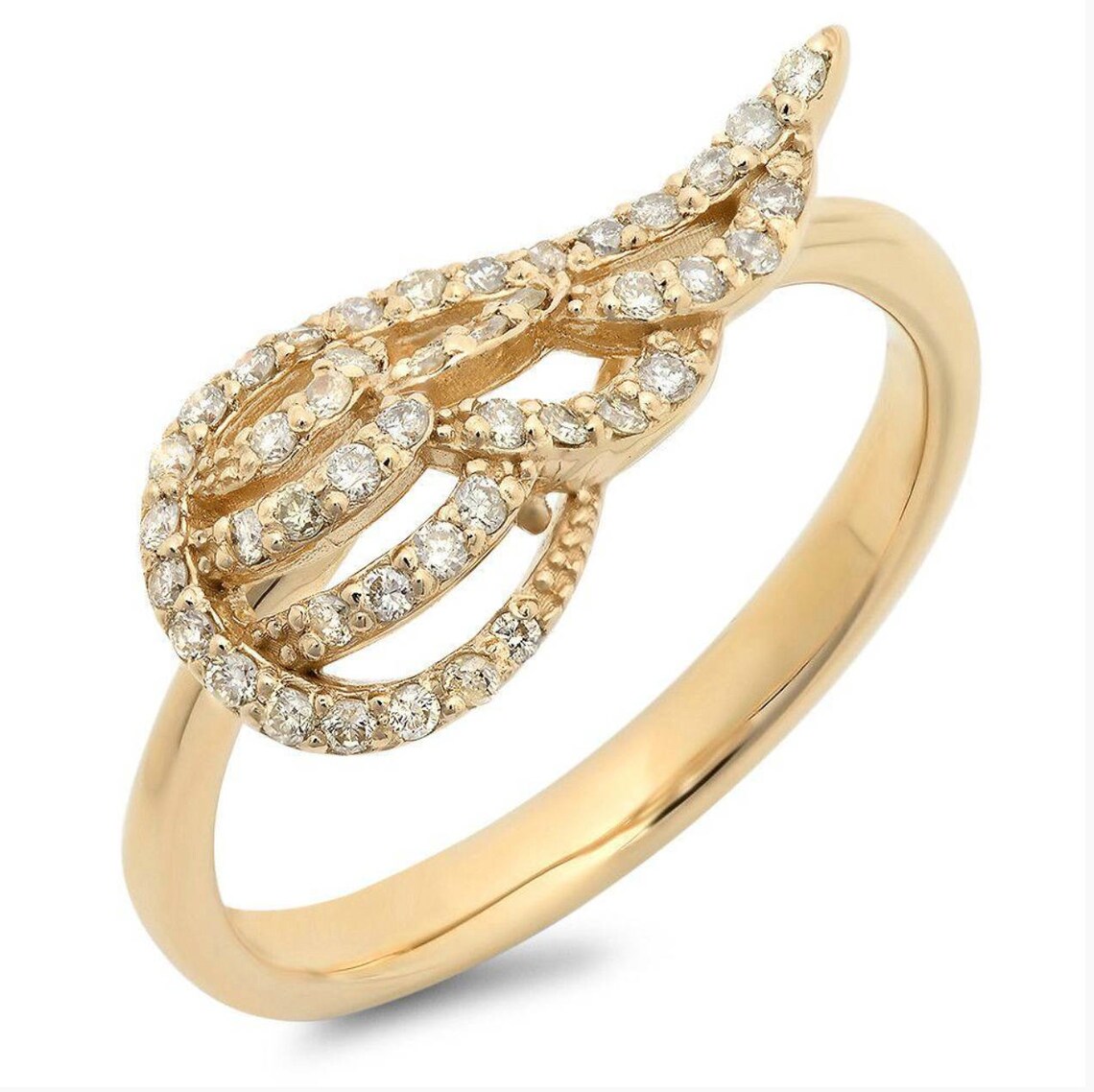 Diamond Angel Wing Ring in 14k Gold/.26ct Natural Diamonds Ring/wing ...