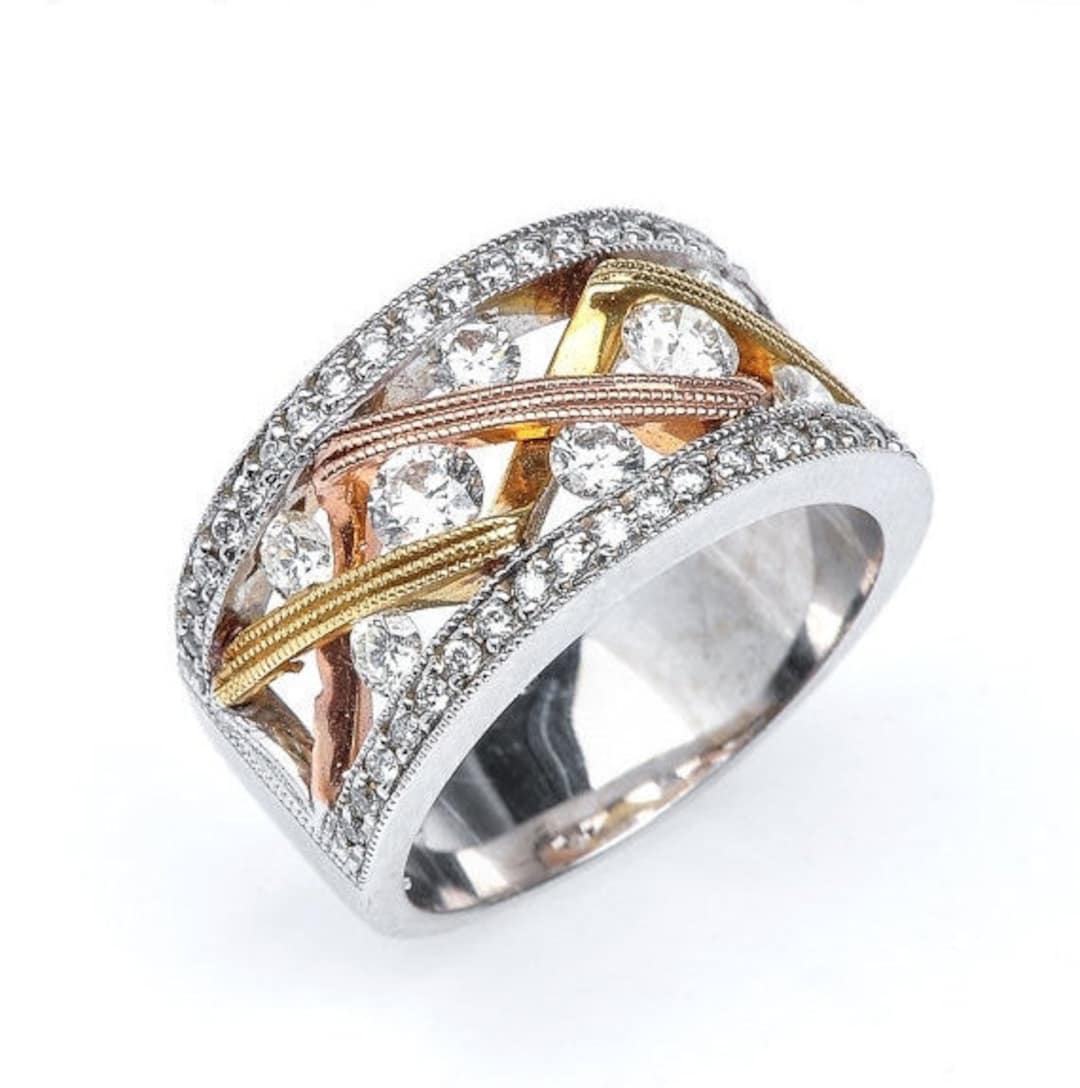 Tri Color Diamond Ring in 14k Gold/tri Color Anniversary - Etsy