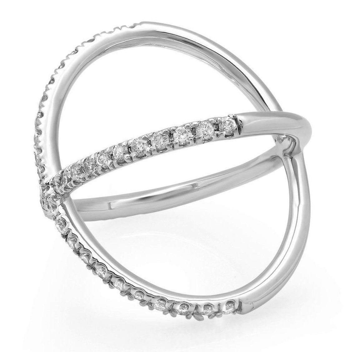 X-shaped Diamond Ring in 14k White Gold/unique Diamond - Etsy