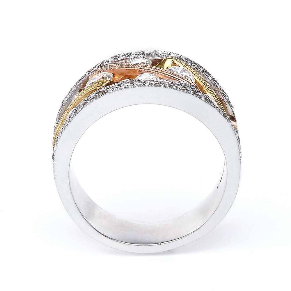 Tri Color Diamond Ring in 14k Gold/tri Color Anniversary - Etsy