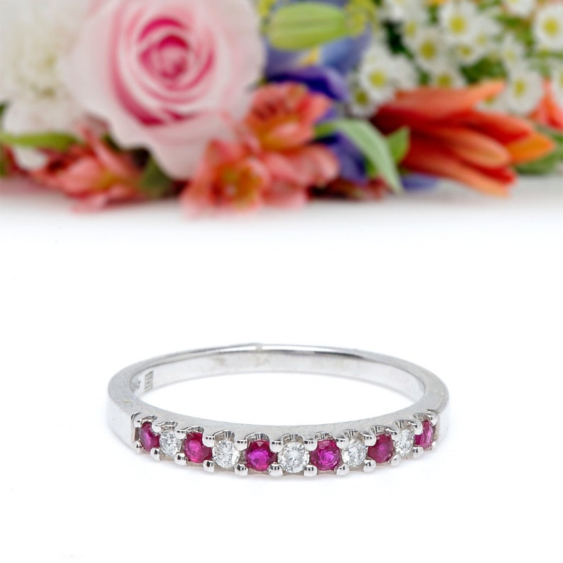 Ruby and Diamond Band/stackable Ring/anniversary Band/july | Etsy