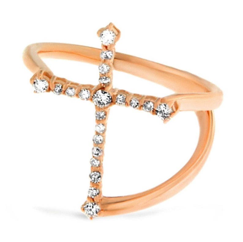 Diamond Cross Ring in 14k Gold/.22ct Natural Diamonds | Etsy