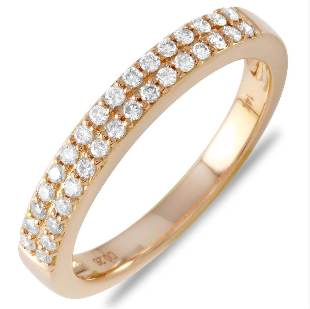 Diamond Half Eternity Double Row Ring in 14K Gold / Stackable Ring ...