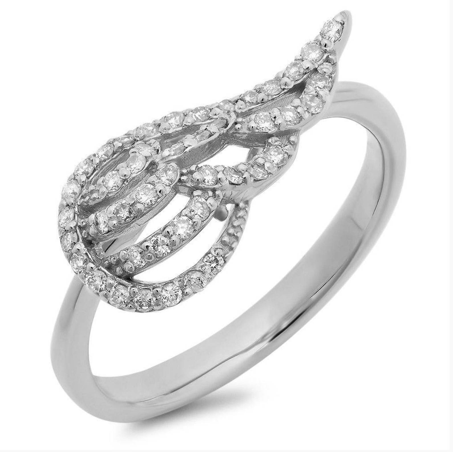 Diamond Angel Wing Ring in 14k Gold/.26ct Natural Diamonds Ring/wing ...