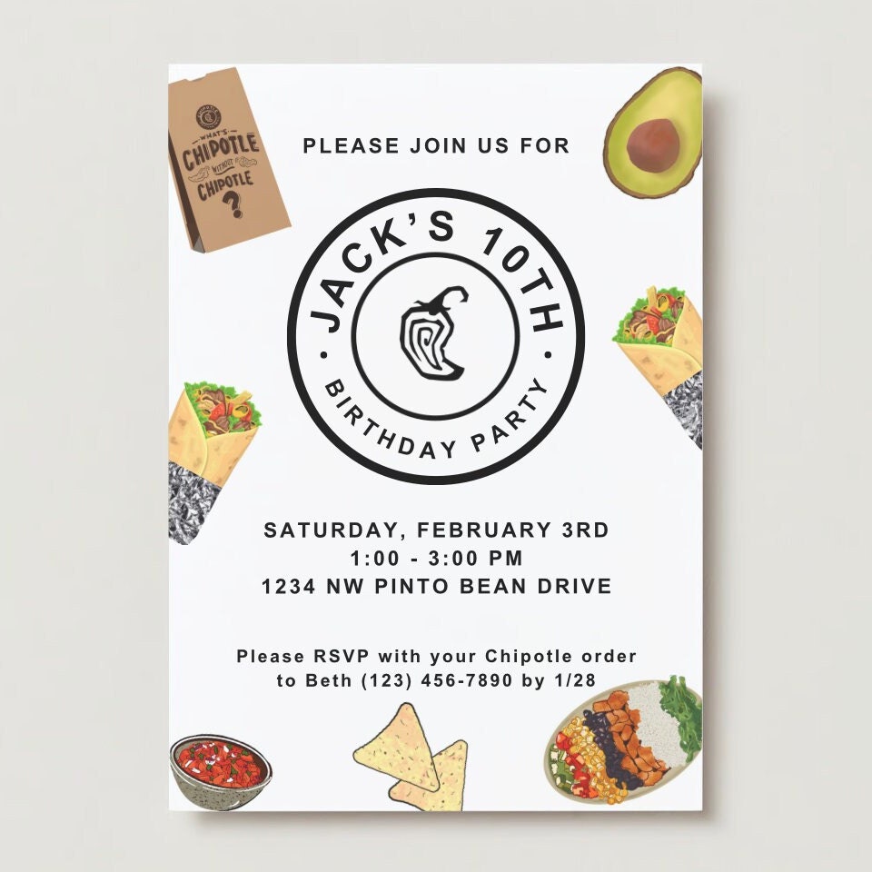 Chipotle Themed Birthday Party Invitation - Etsy