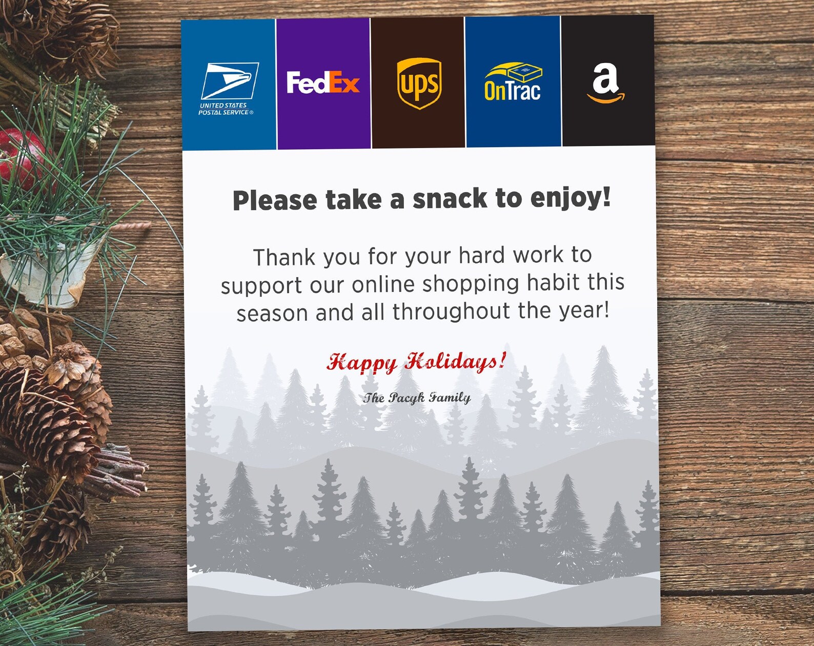 Personalized Delivery Driver Holiday Thank You Sign (PDF Digital ...