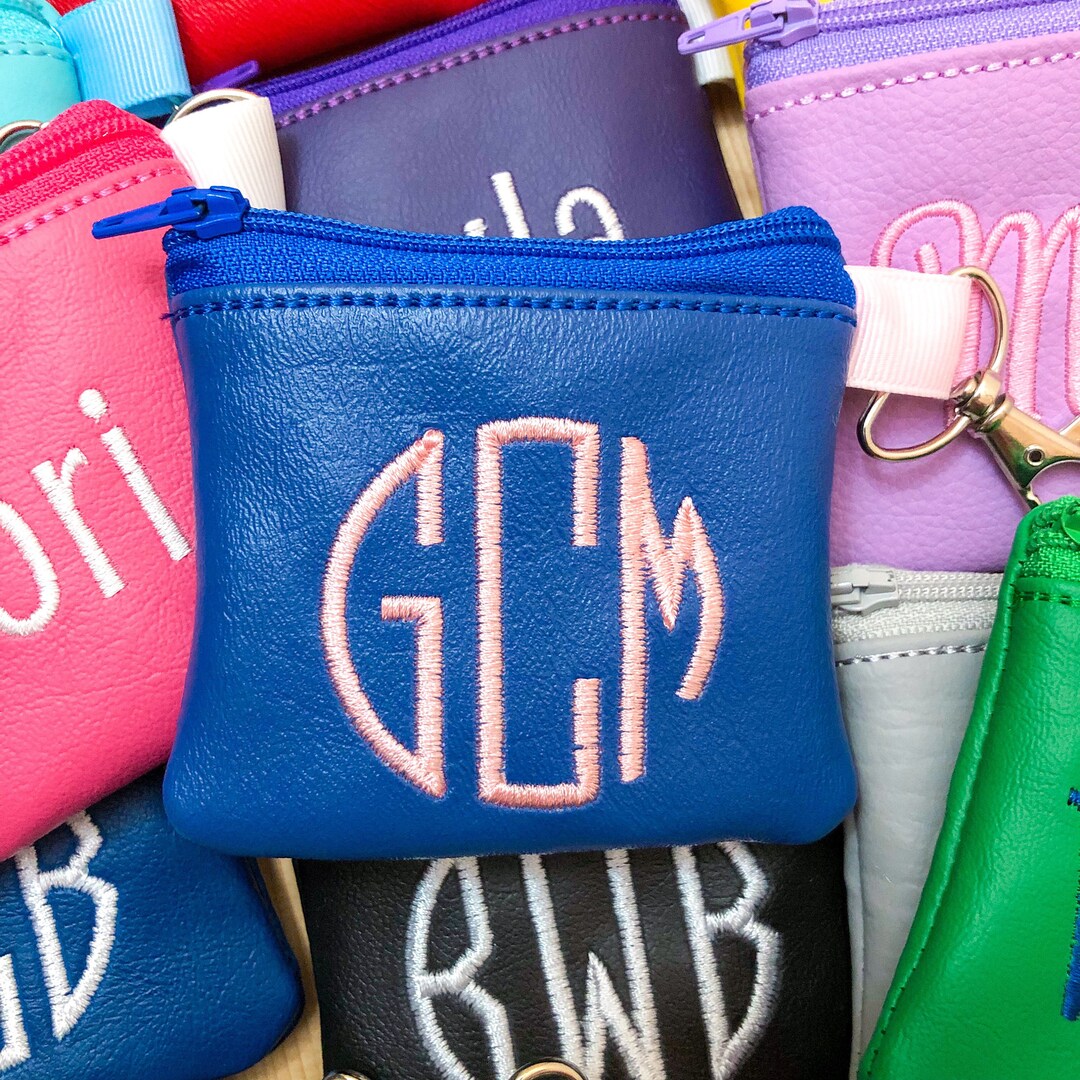 Small Personalized Zipper Bag | Embroidered Monogram Keychain Purse ...