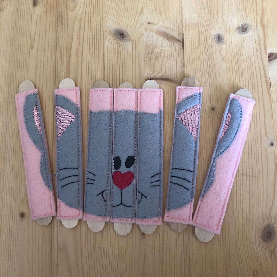Cat Stick Puzzle - Felt Puzzle - Popsicle Stick Puzzle - Embroidered ...