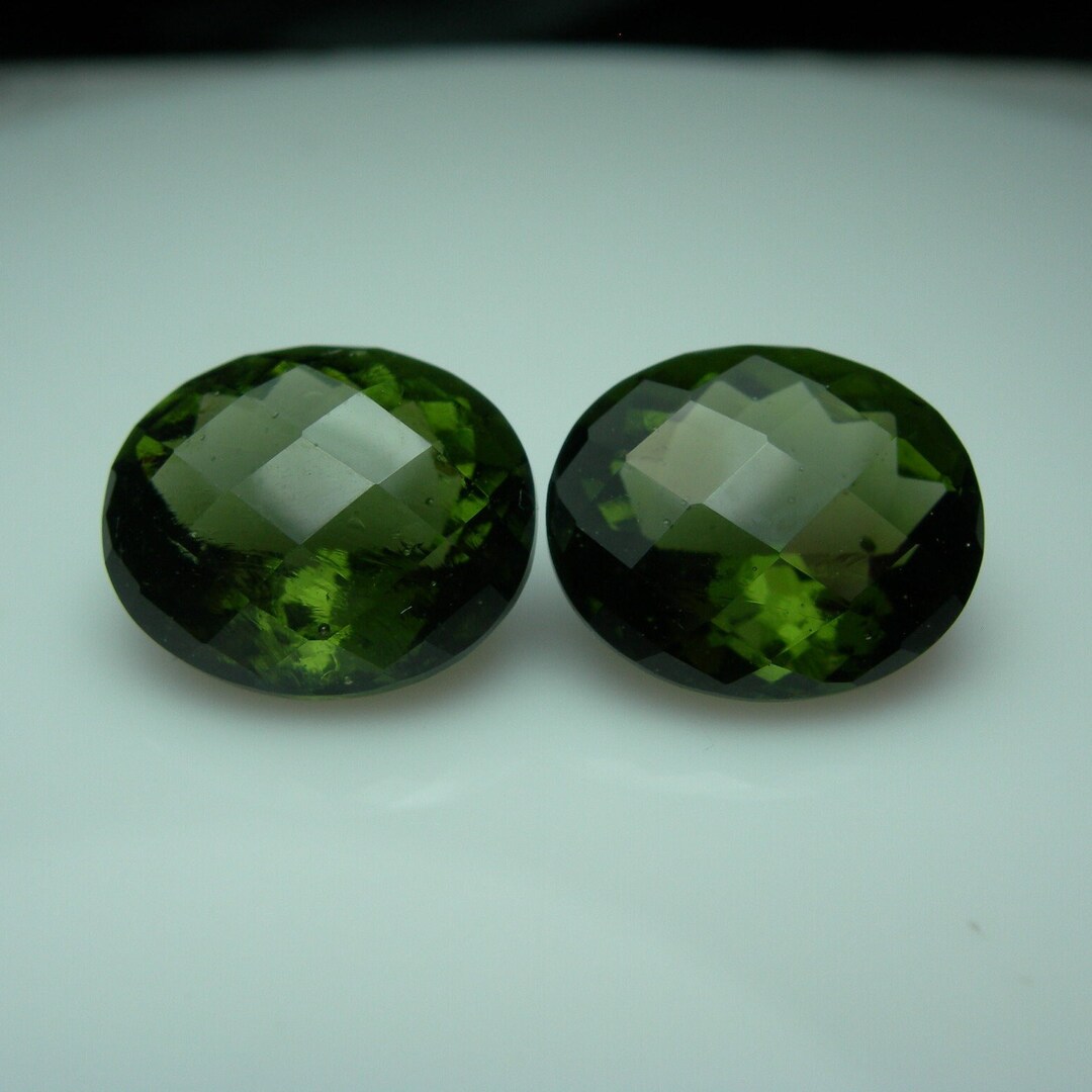2 Rare GENUINE Moldavite Gemstones Fancy Checkerboard Cut Czech ...
