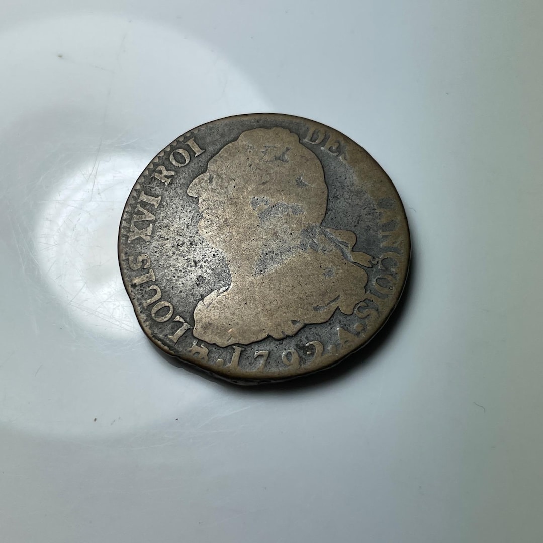 1792 FRENCH 2 Sols Louis XVI Coin GENUINE Large Copper Piece France ...