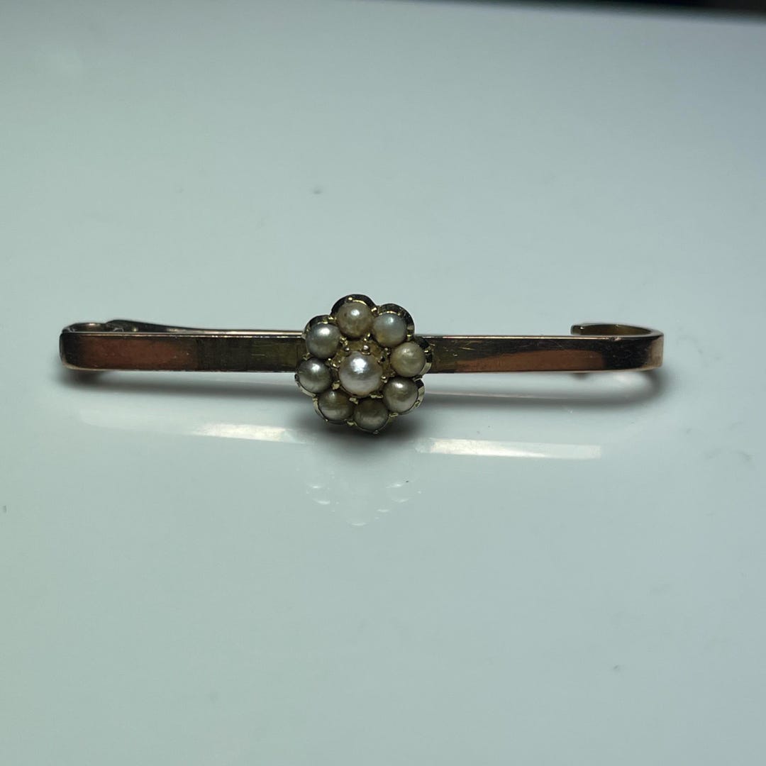 Antique SEED PEARL GOLD Bar Pin Floral Antique Vintage Hallmarked 9kt ...