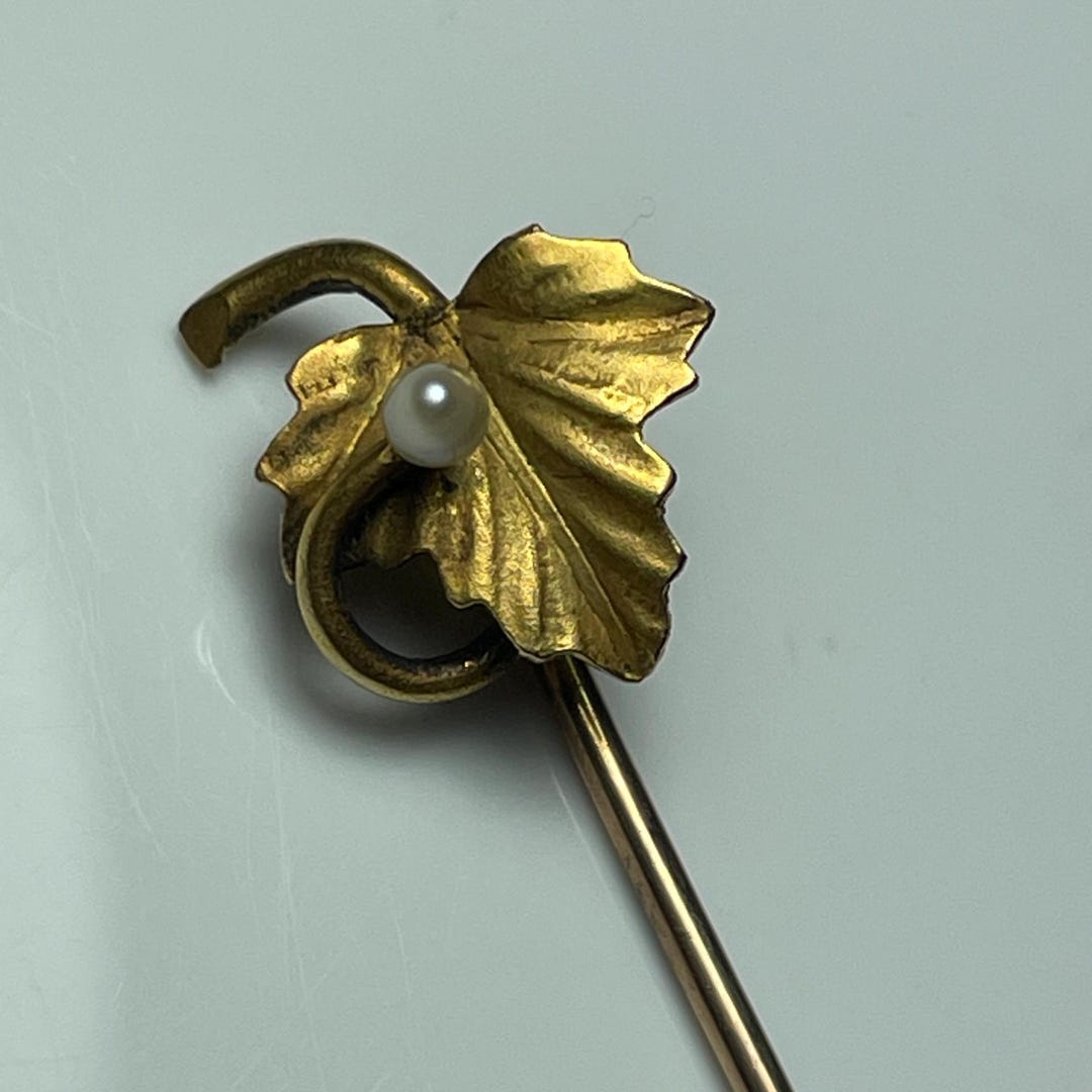 Antique Natural Seed Pearl 10k Gold Hat Stick Pin Genuine Pearl Leaf ...