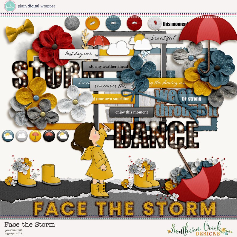 Face the Storm Digital Scrapbooking Kit: Papers & Elements (digital ...