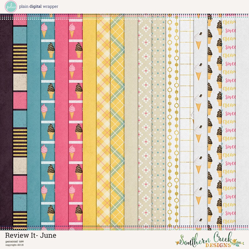 Review It-june- Digital Scrapbooking Kit - 18 Paper - 60 Plus Elements ...