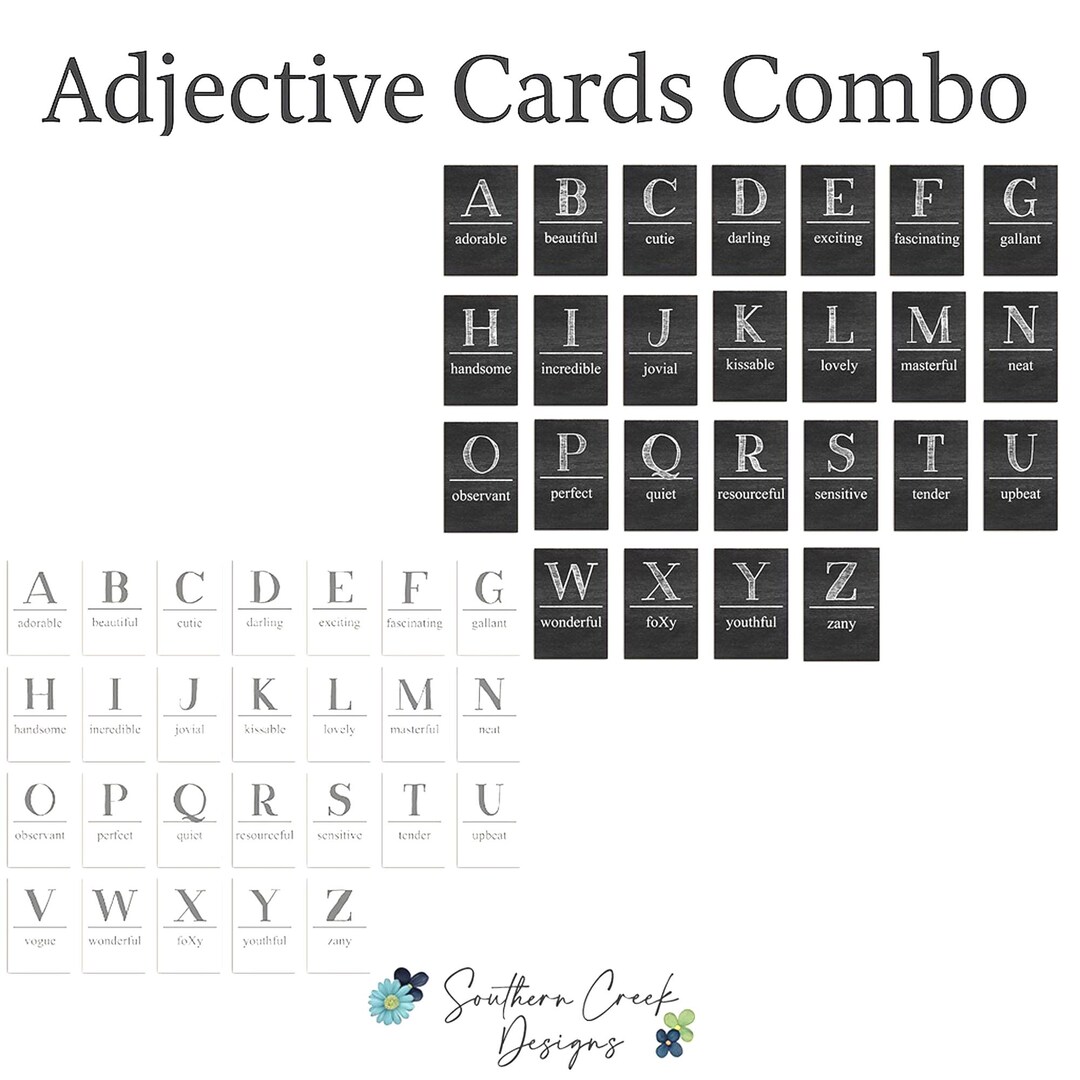 Adjective Cards: Plain & Chalkboard Style (printable Digital Download ...