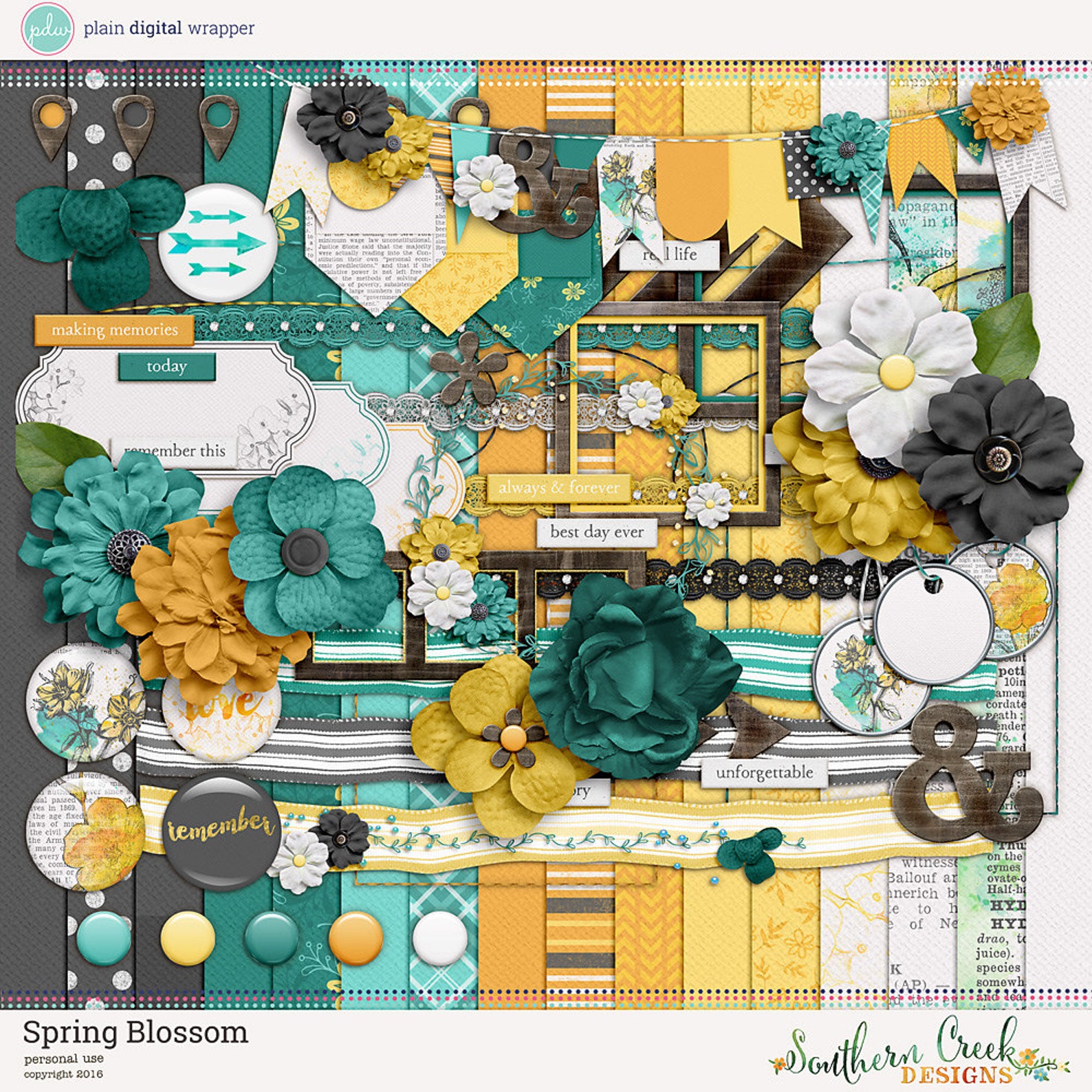 Spring Blossom Digital Scrapbooking Kit: 60+ Elements (12x12 Inches ...