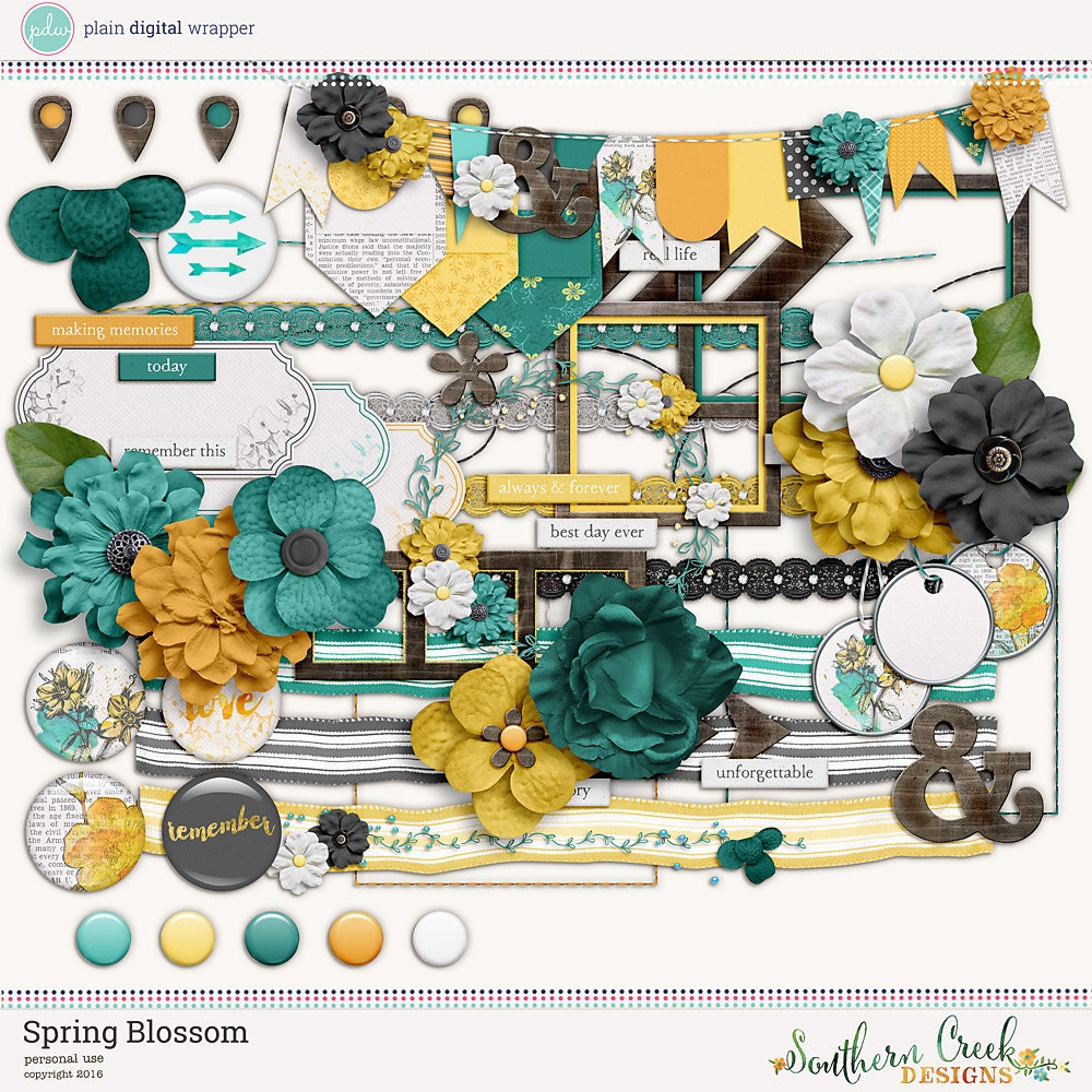 Spring Blossom Digital Scrapbooking Kit: 60+ Elements (12x12 Inches ...