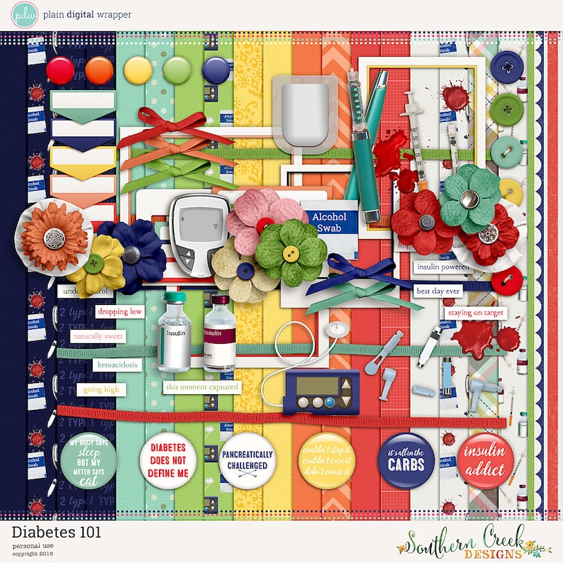 Diabetes 101- Digital Scrapbooking Kit - 19 Paper - 60 Plus Elements ...