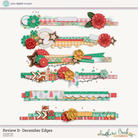 Review It December Edges Digital Scrapbooking Elements 6 - Etsy