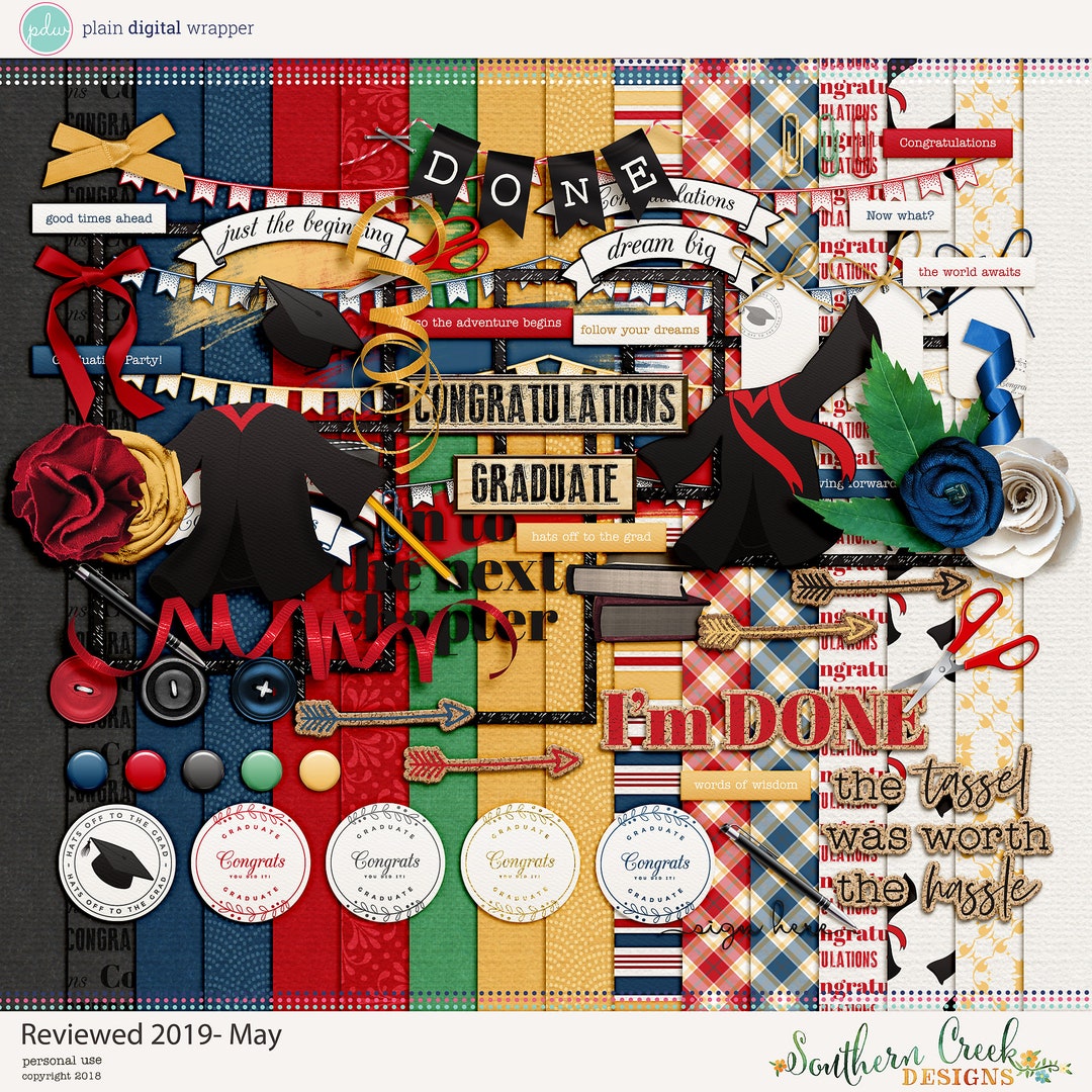 Graduation Digital Scrapbook Kit: Papers & Elements (digital Download ...