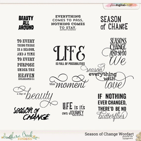 Season of Change Wordart 12 Wordart Brush Digital Stamp | Etsy