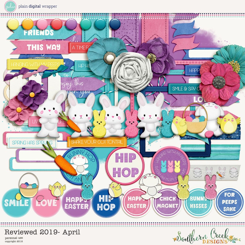 Easter Scrapbook Kit: Bunnies, Chicks, Flowers (digital Download) - Etsy