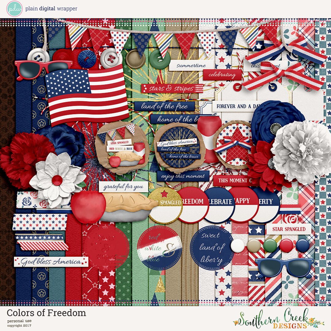 Fourth of July Scrapbook Kit: Patriotic Papers & Elements (digital ...