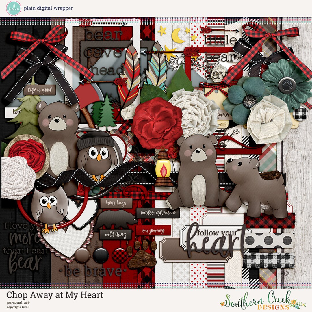 Chop Away at My Heart- Lumberjack Bear Digital Scrapbooking Kit - 17 ...