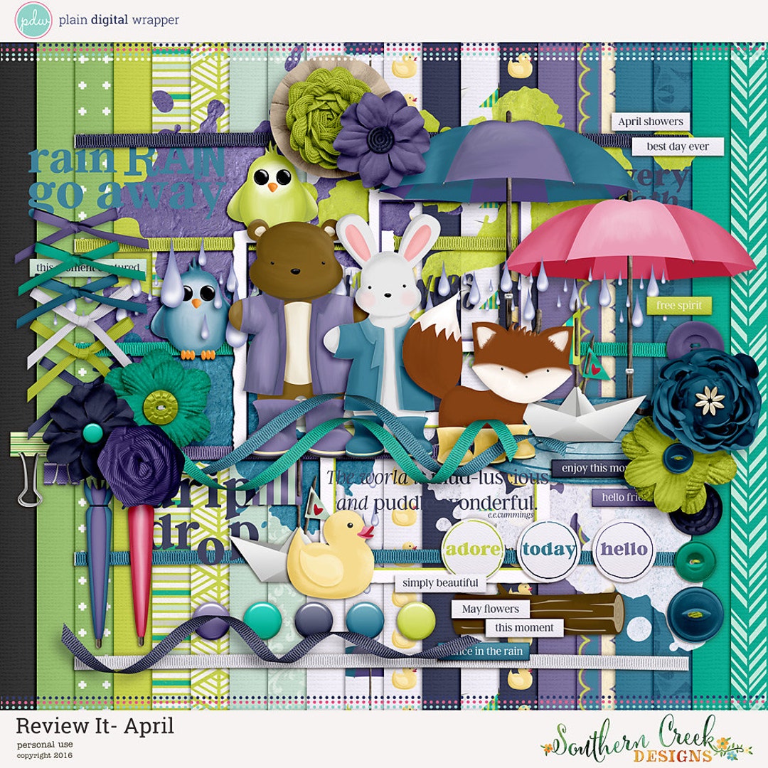 Review It: April- April Showers Digital Scrapbooking Kit - 20 Paper ...