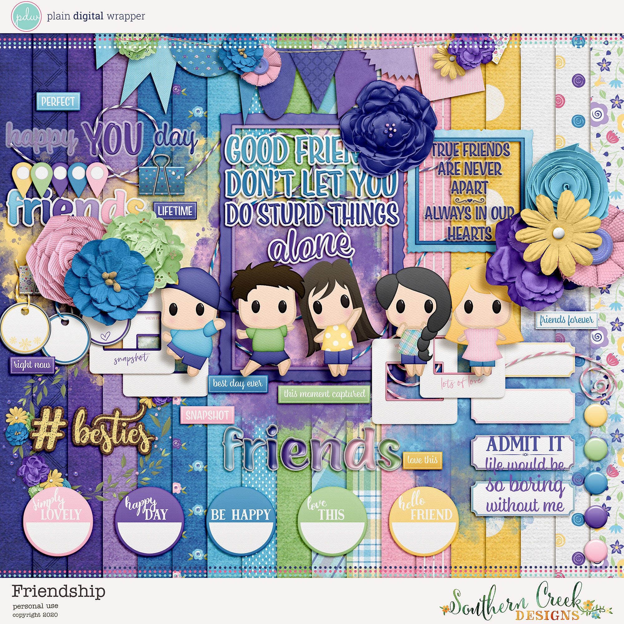 Friendship - Digital Scrapbooking Kit - 18 Paper - 70 Elements - Paper ...