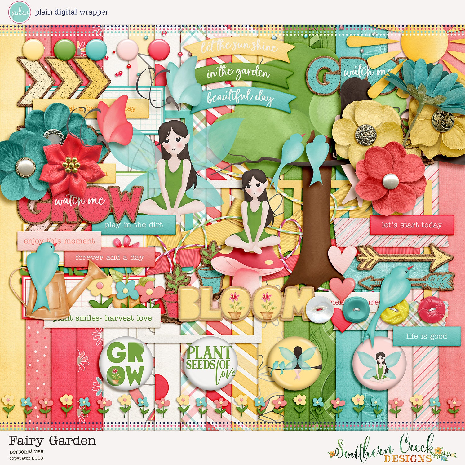 Fairy Garden Digital Scrapbooking Kit: 80+ Elements (12x12 Inches ...
