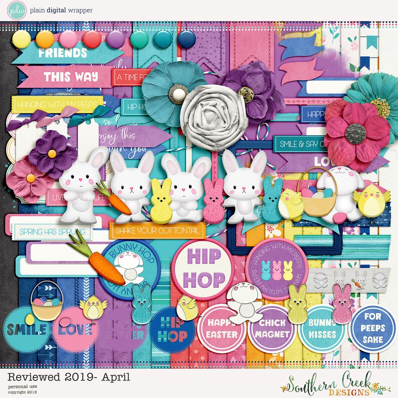 Easter Scrapbook Kit: Bunnies, Chicks, Flowers (digital Download) - Etsy