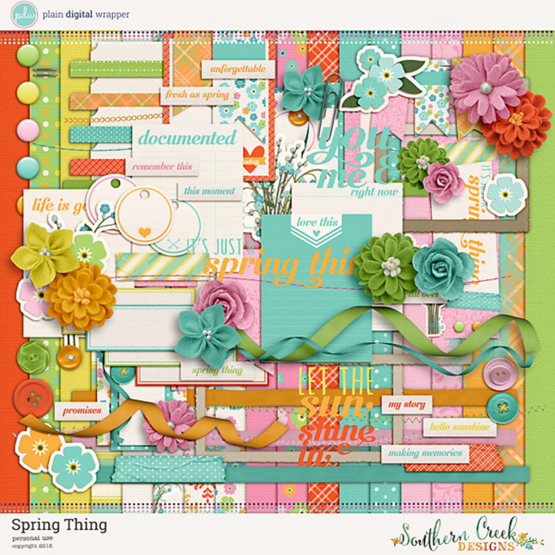 Spring Scrapbook Kit: Floral Paper & Embellishments (digital Download ...