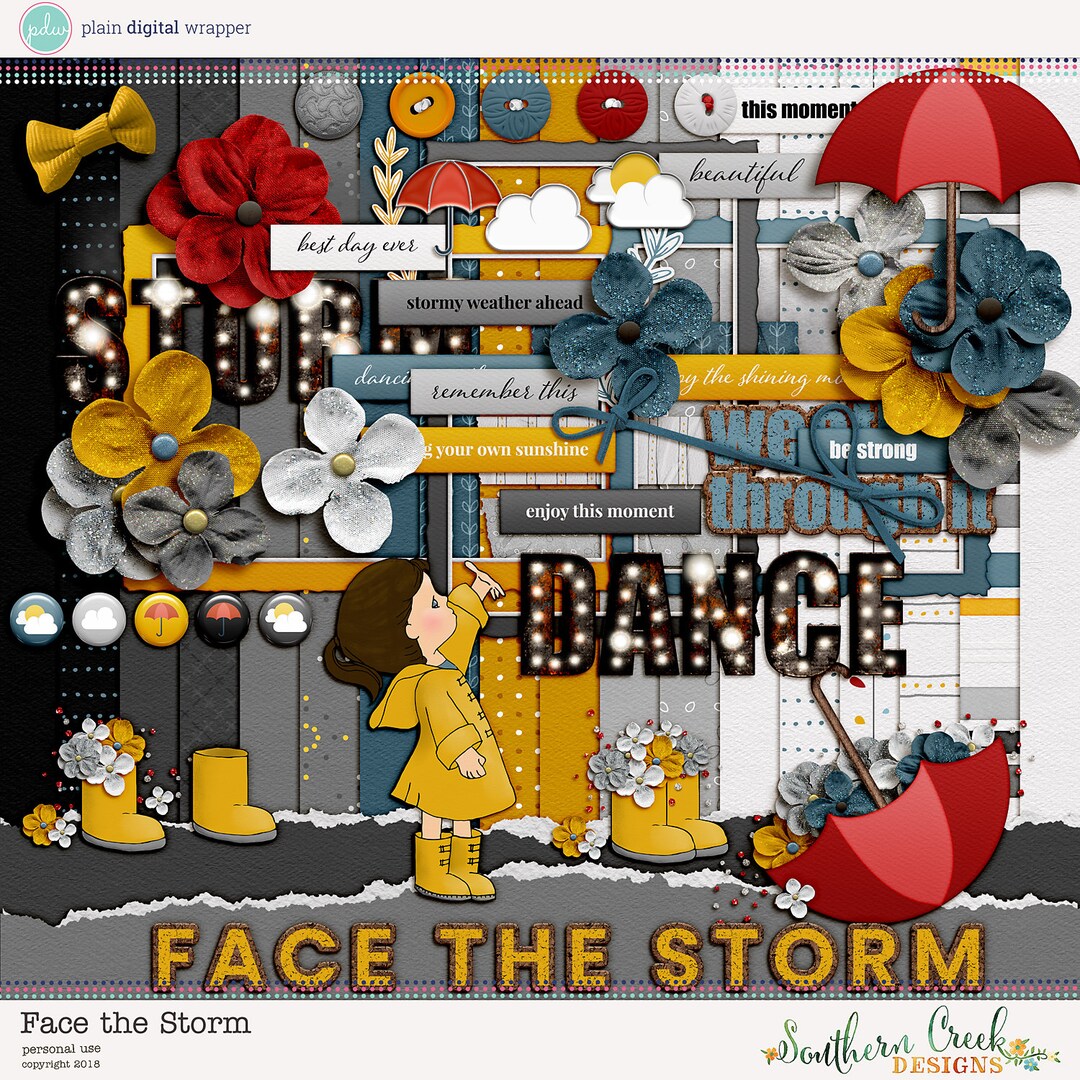 Face the Storm Digital Scrapbooking Kit: Papers & Elements (digital ...