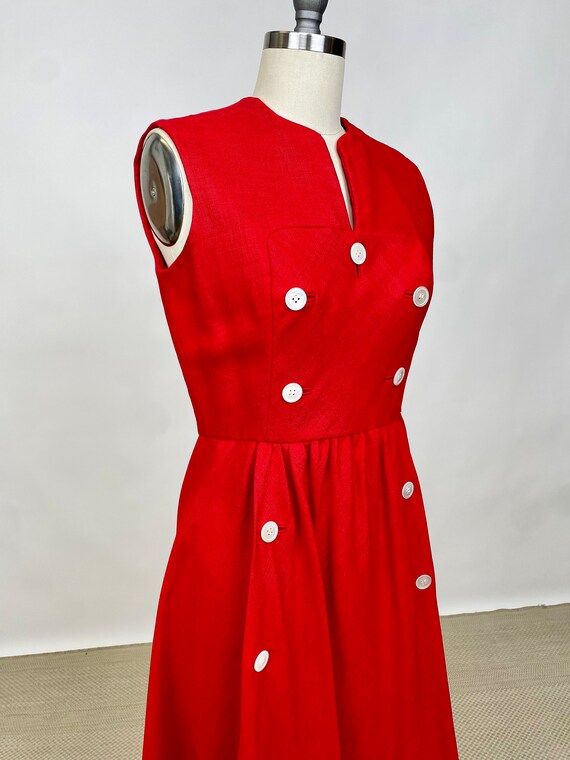 Vintage 1960s Designer Geoffrey Beene Linen Red Dress… - Gem