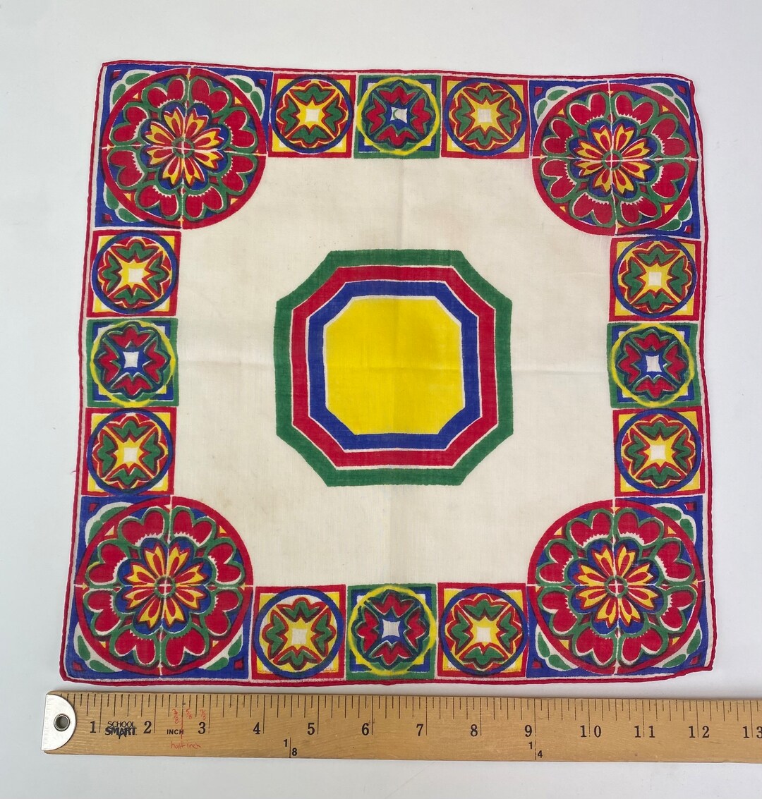 Vintage 1920s Geometric Block Novelty Print Hankie Handkerchief Hanky ...