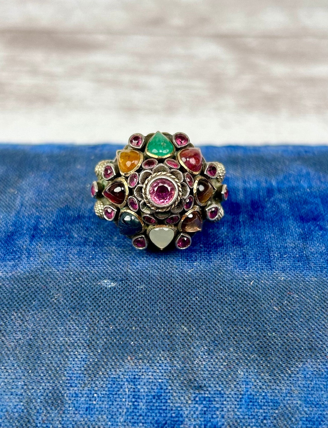 Vintage 18k and Silver Multi-gemstone Thai Princess Statement Mogul ...
