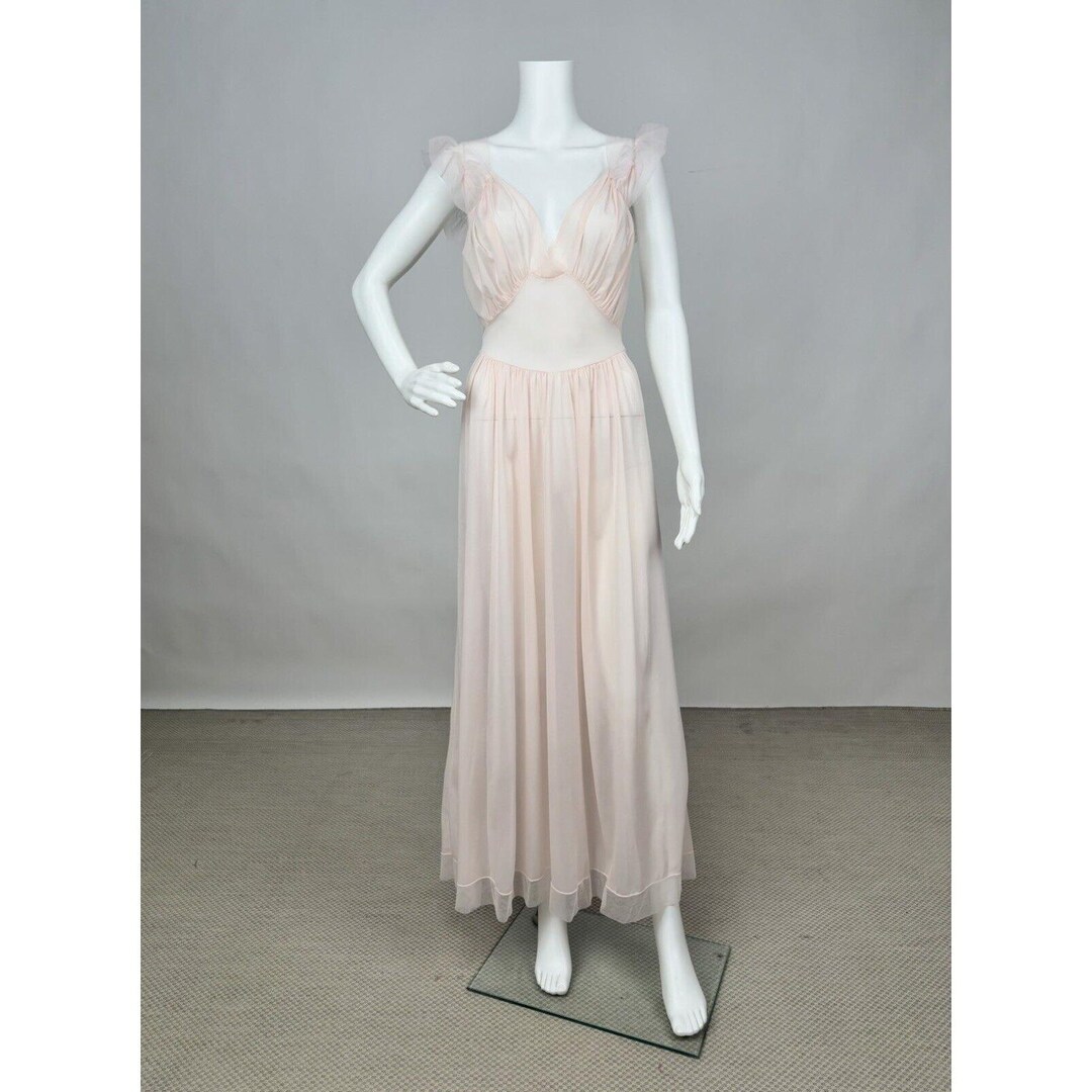Vintage 1970s Shear Pale Pink Nylon Slip Dress Full Length Lingerie ...