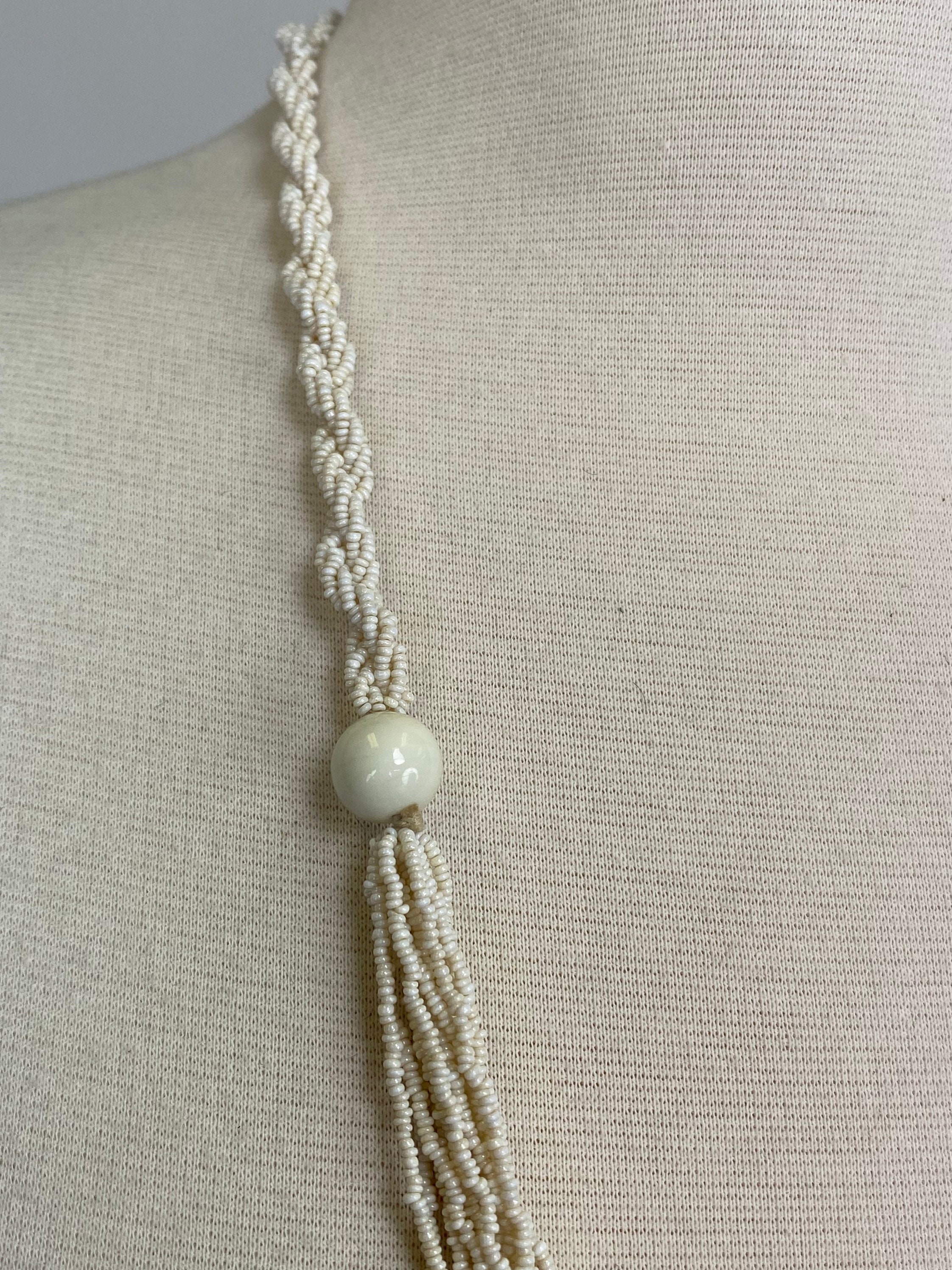 Antique 1920s Hand Micro Beaded Cream White Necklace With - Etsy