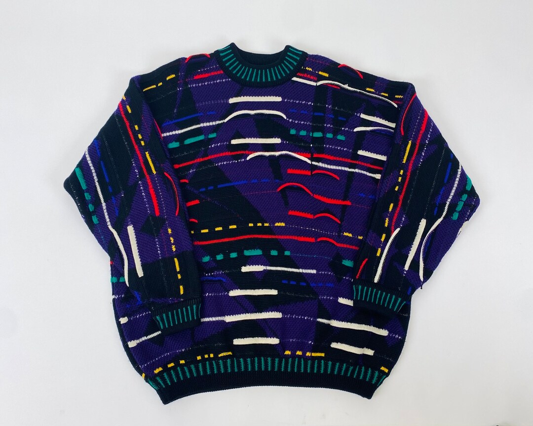 Vintage 1980s Authentic Coogi Designer Sweater Multicolor Purple and ...