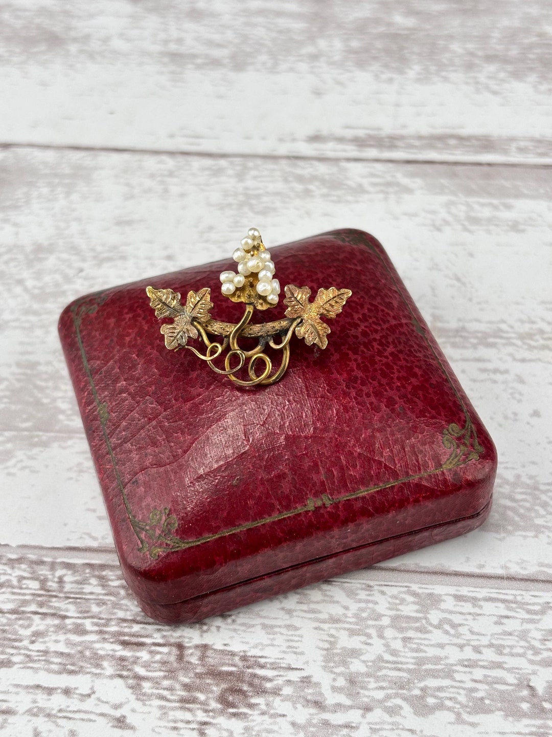 Vintage 10k Gold & Pearl Grape Bunch Grapevine Brooch Pin Great for ...