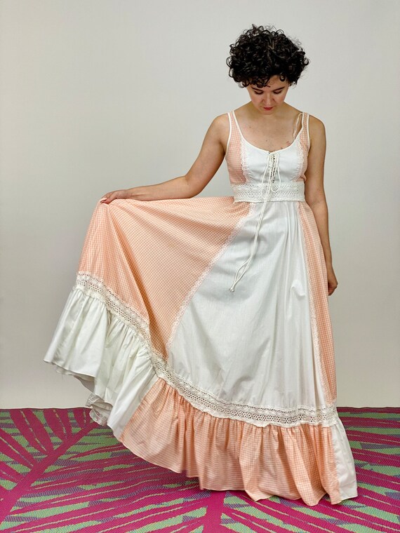 Rare Vintage 1970s Designer Gunne Sax Pink and White … - Gem