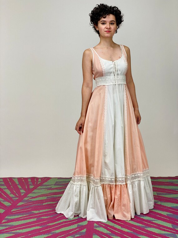 Rare Vintage 1970s Designer Gunne Sax Pink and White … - Gem