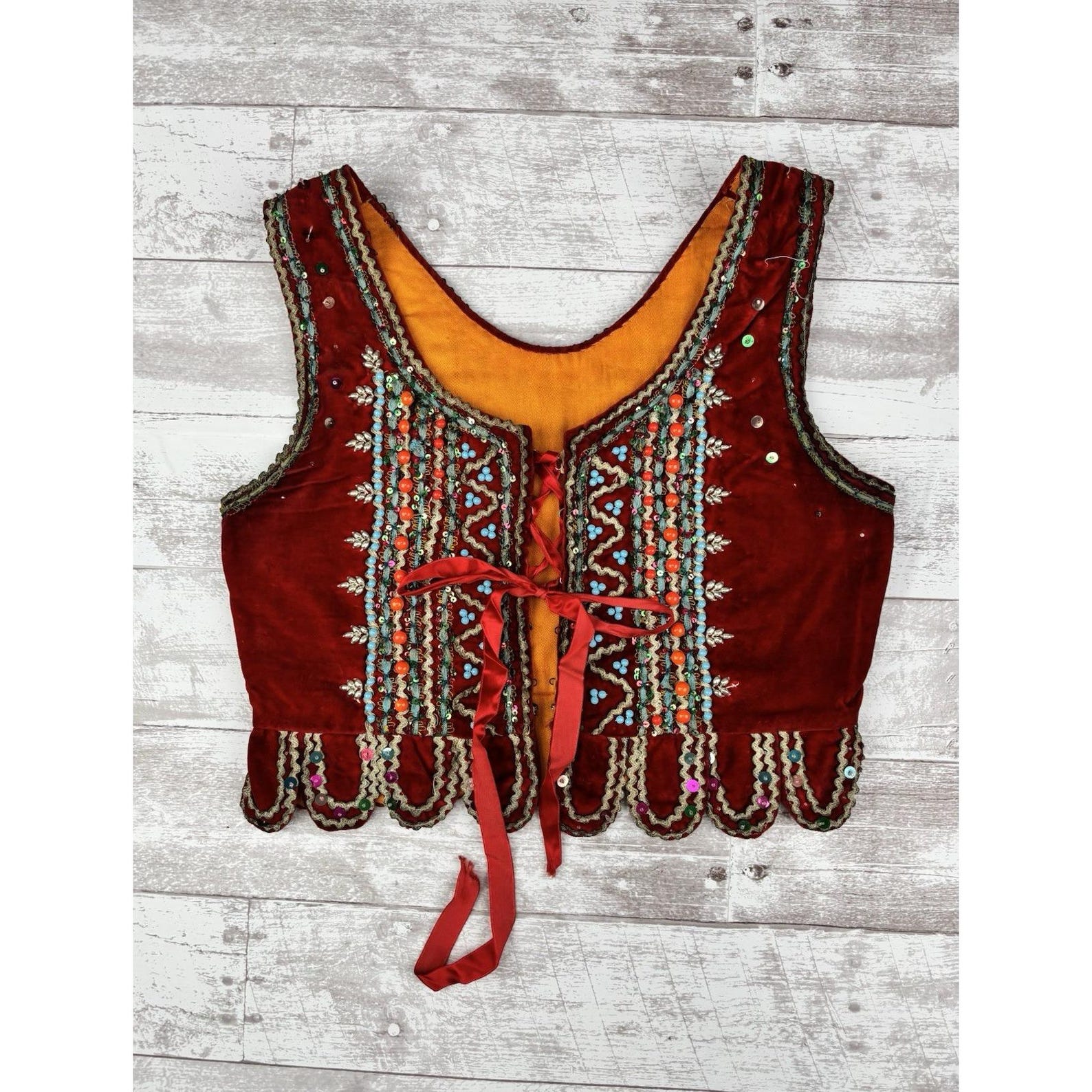 Antique Eastern European Polish Corset Beaded Vest Red Velvet Sequins ...