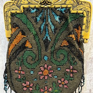 Antique 1920s Vintage Beaded Flapper Purse With Carved Plastic Frame ...