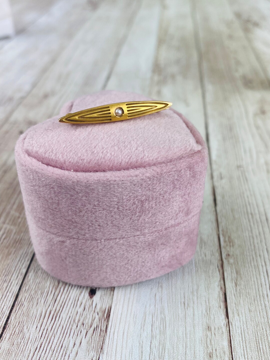 Vintage 14k Solid Yellow Gold Antique Elliptical Bar Pin With Pearl Art ...