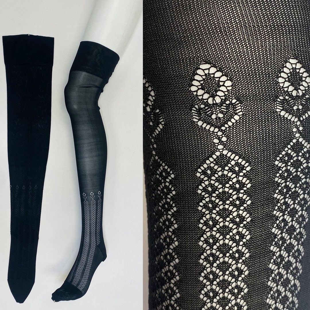 Vintage 1940s Black Nylon Stockings Panty Hose Thigh High Socks With ...